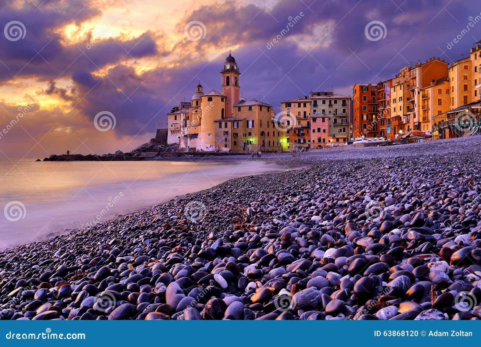 Camogli in sunset, Italy stock photo. Image of italian - 63868120