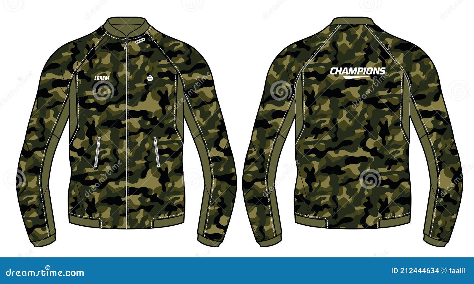 Camouflage Long Sleeve Bomber Jacket Design Template in Vector, Bomber ...