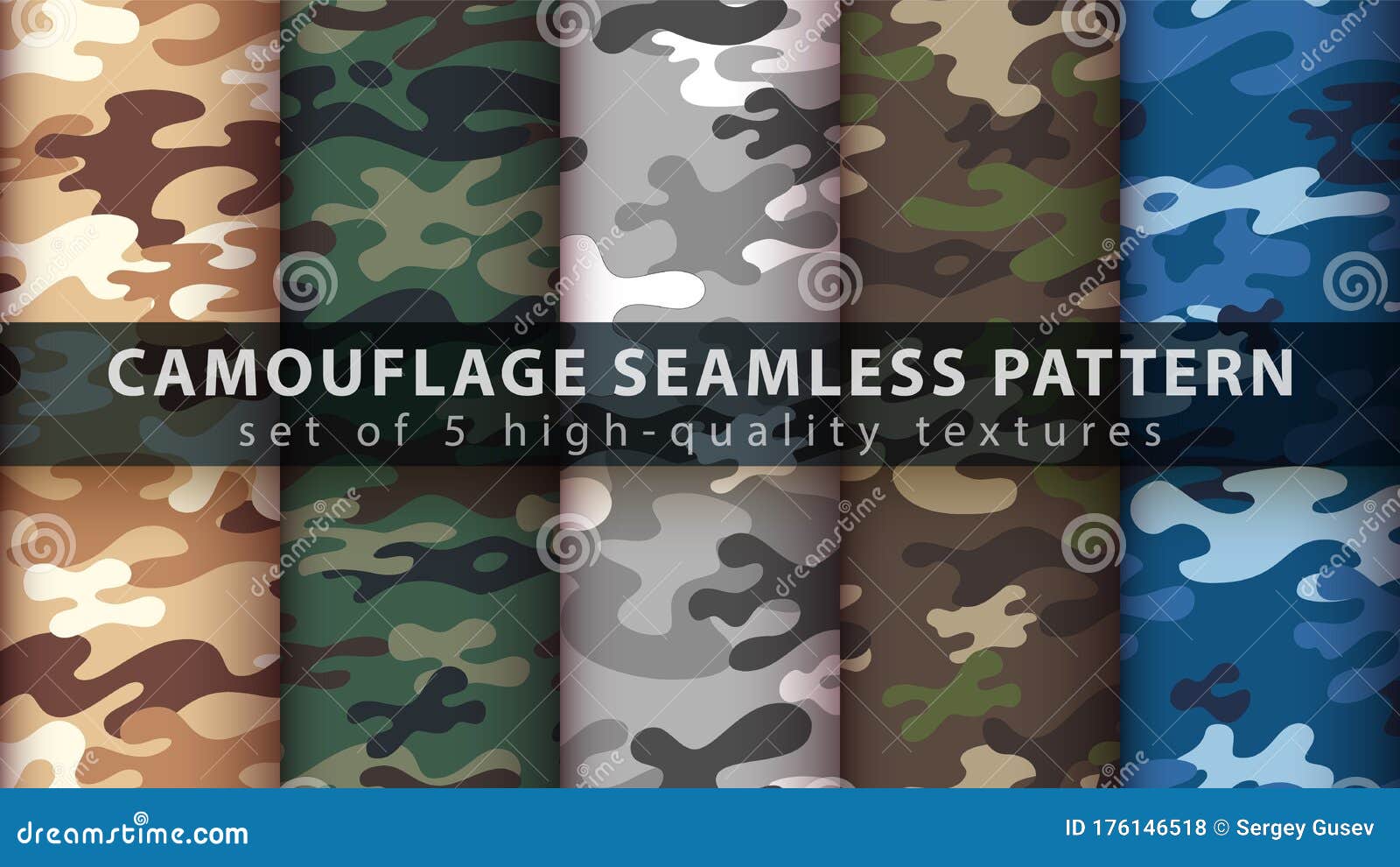 Camouflage Military Seamless Pattern - Set Six Items Stock Vector ...