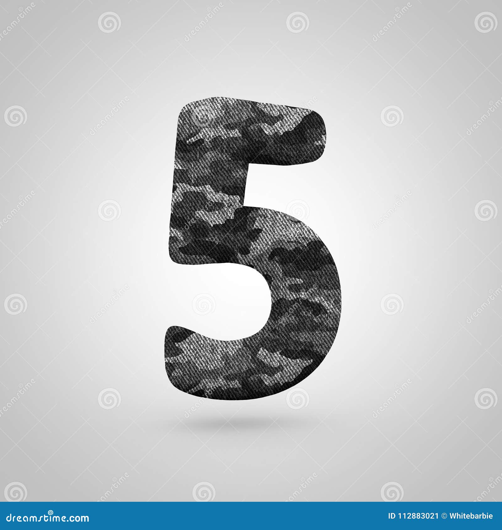 Number 5 with Camouflage Texture Isolated on White Background. Stock ...