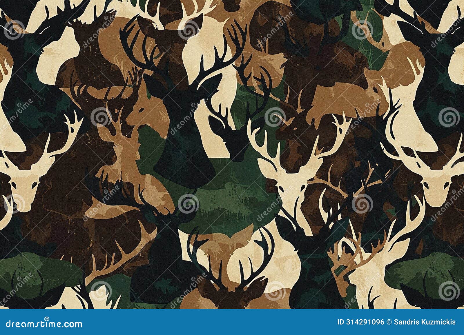 Camouflage Pattern Made of Silhouettes of Buck Heads. Generative AI ...