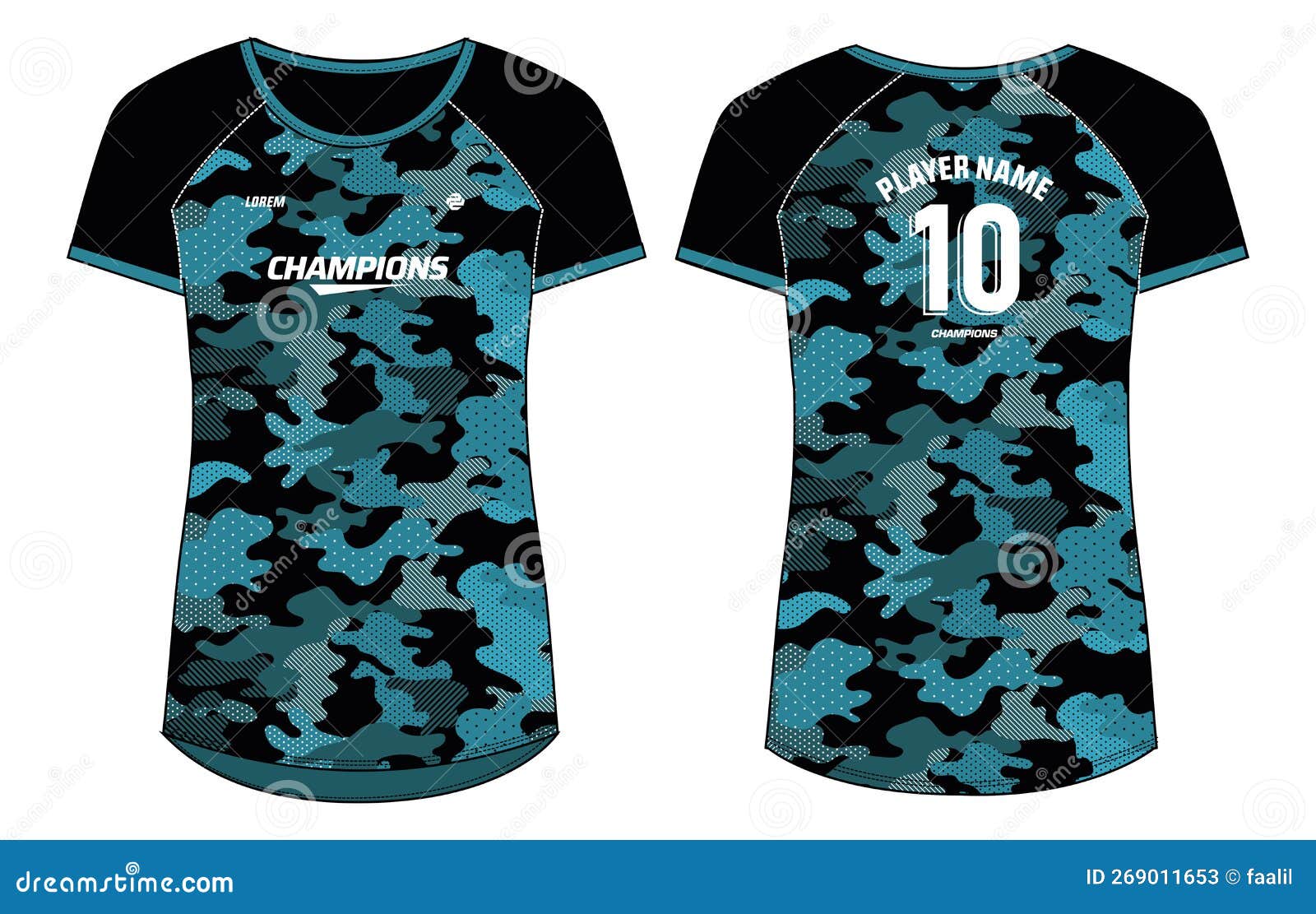Camouflage Pattern Women Sports Jersey T Shirt Design Flat Sketch