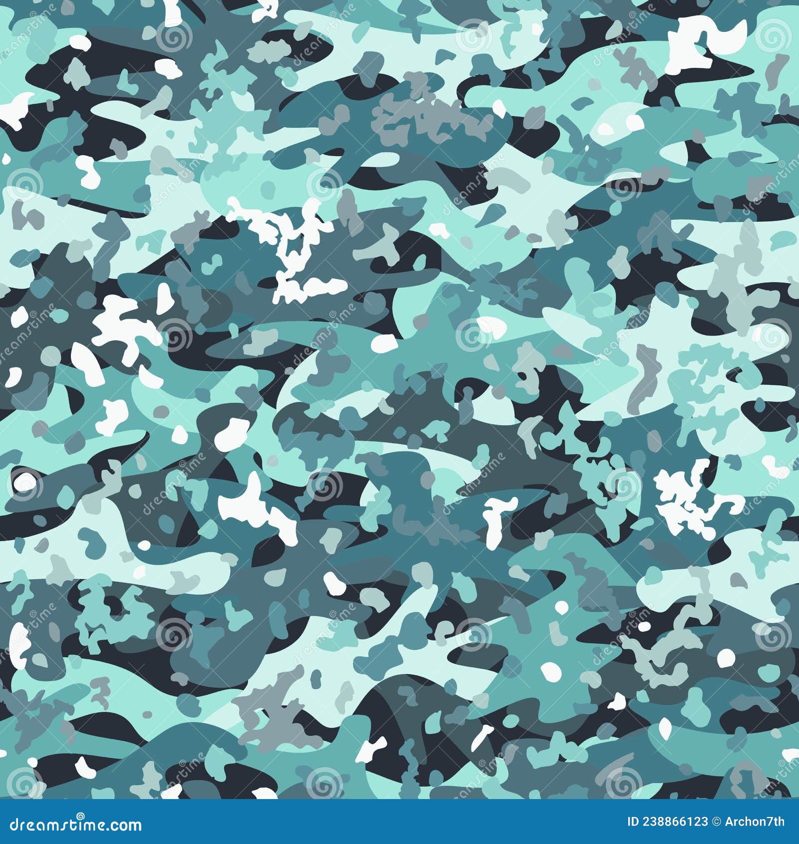 Camouflage Seamless Pattern. Abstract Teal Blue Modern Vector Military ...