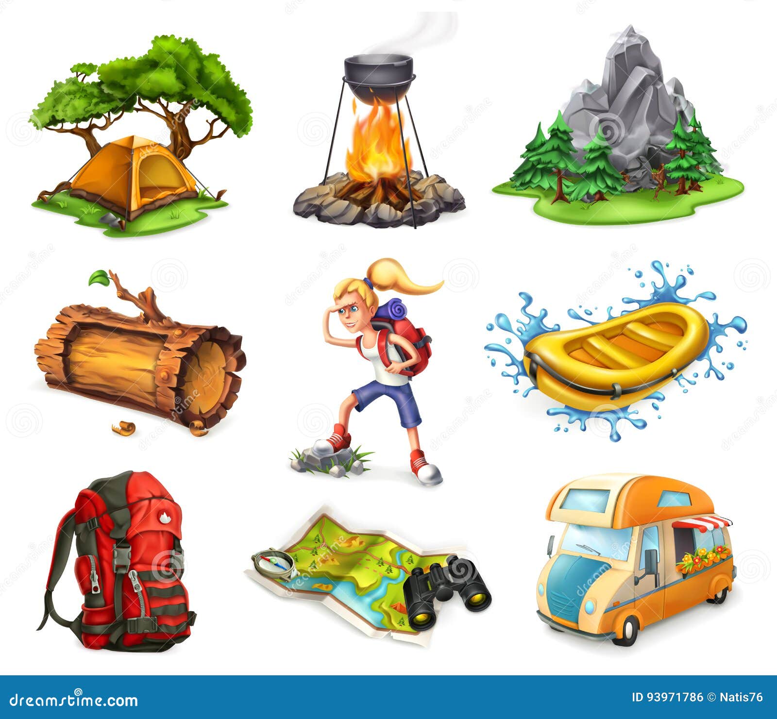 Camp and Adventure, Vector Icons Set Stock Vector - Illustration of ...