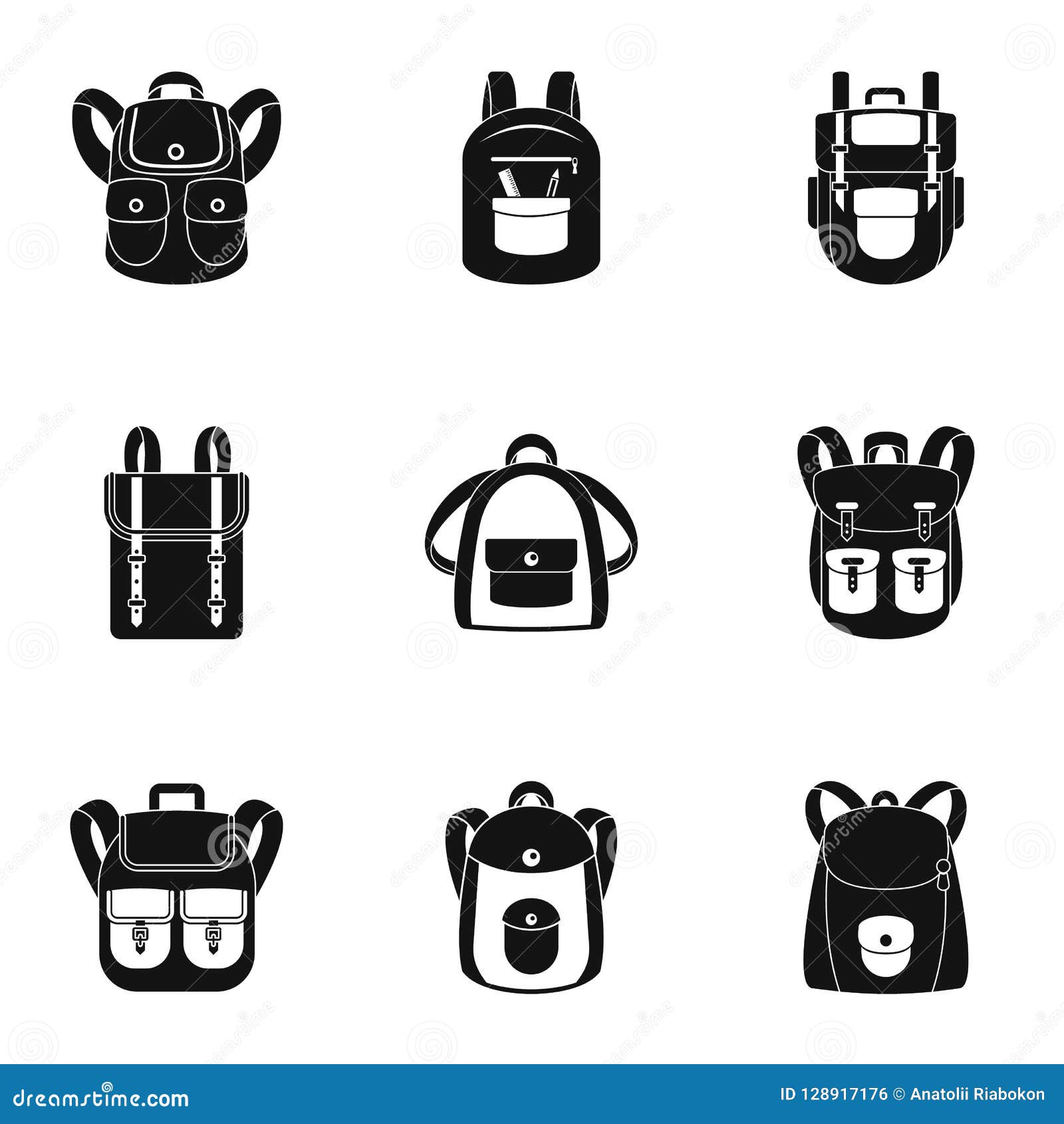 Camp Backpack Icon Set, Simple Style Stock Vector - Illustration of ...