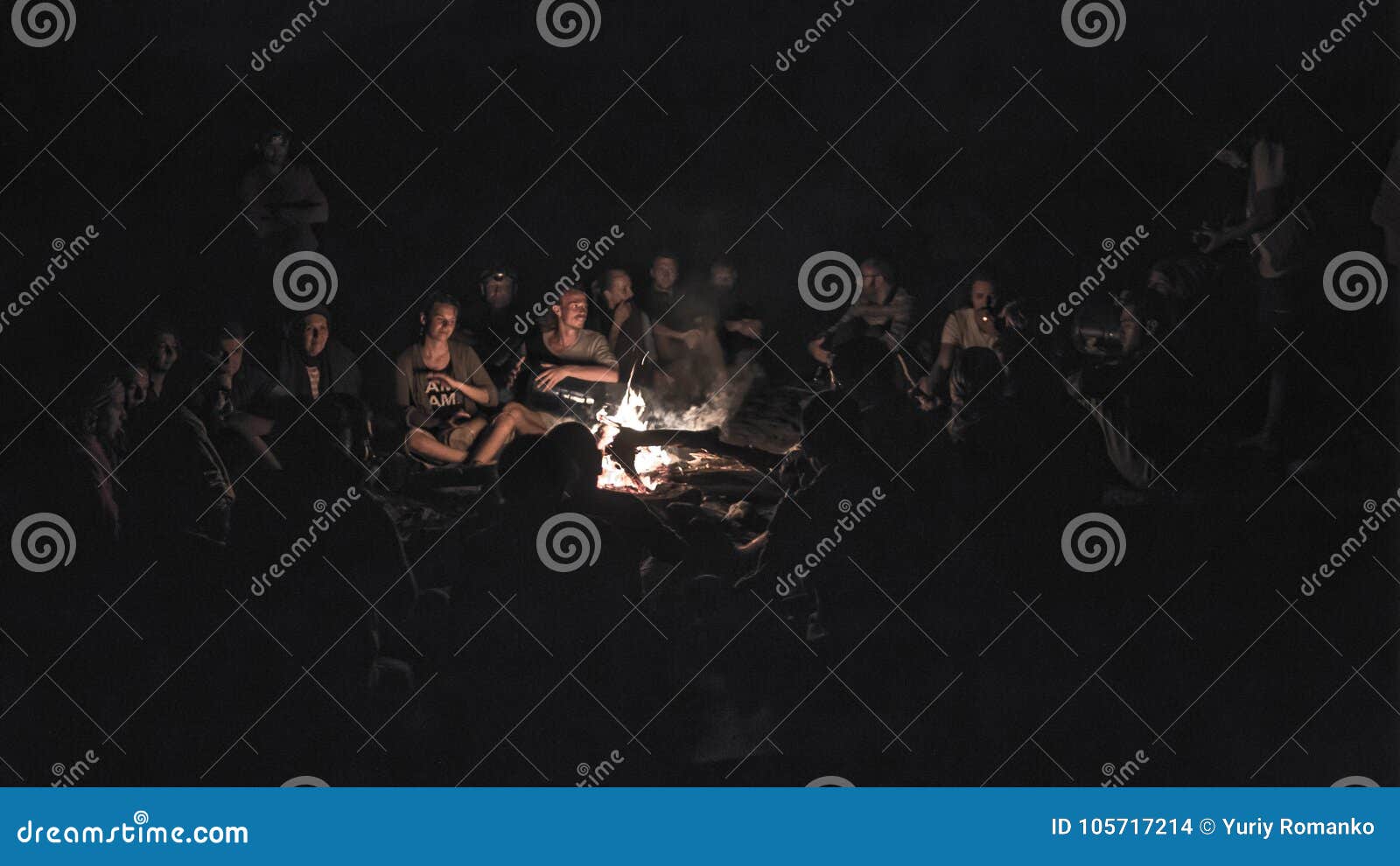 Camp with Campfire and People in the Wild Desert Night Editorial Stock ...