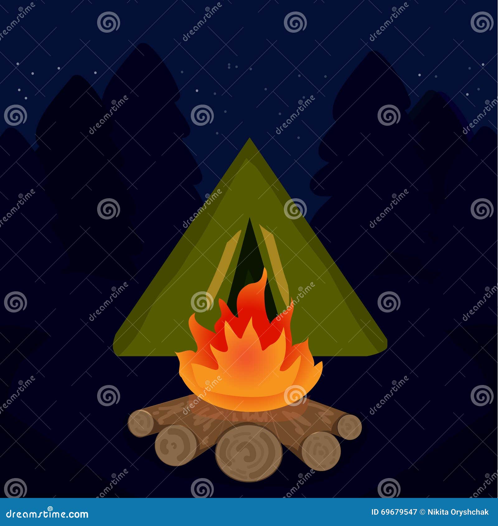 The Camp Campfire at Travel Night Stock Illustration - Illustration of ...