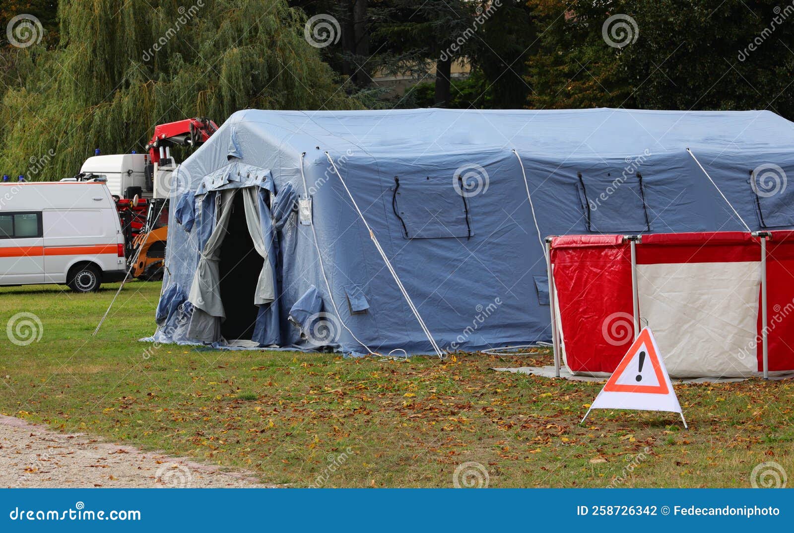 Camp Equipped with a Tent and Warning Signs Stock Photo - Image of ...