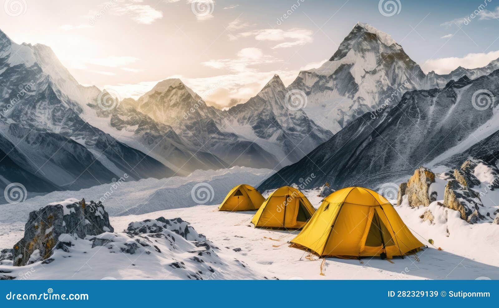 A Camp in the Everest Mountains Stock Illustration - Illustration of ...