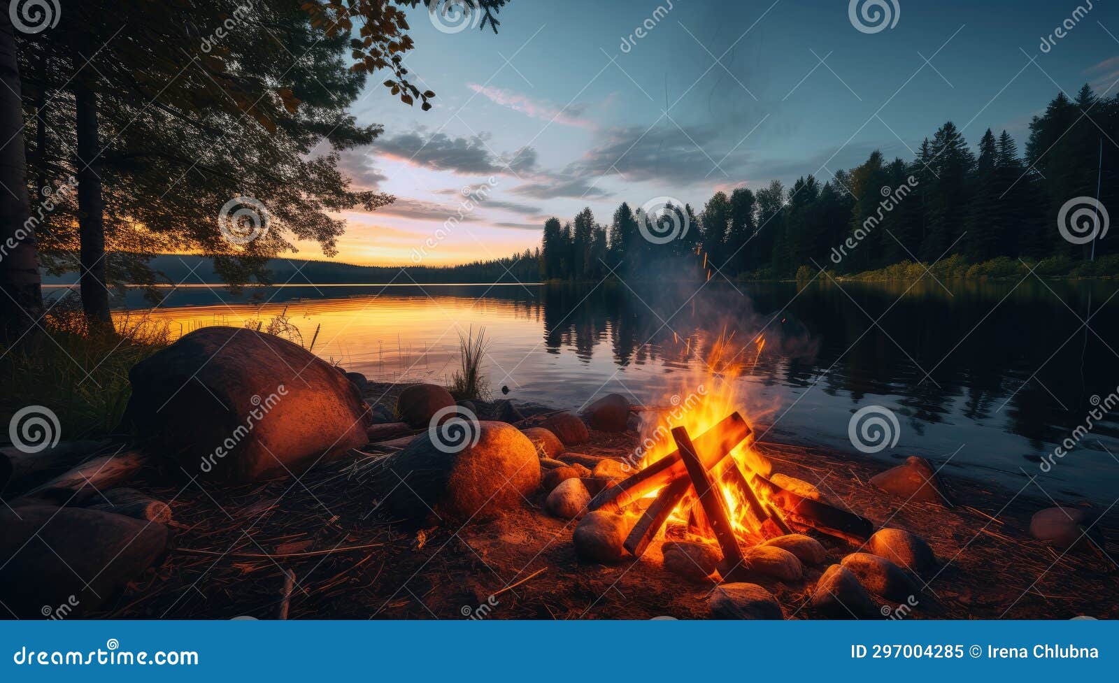 Camp Fire with Beautiful Canadian Nature Landscape. Generative AI Stock ...