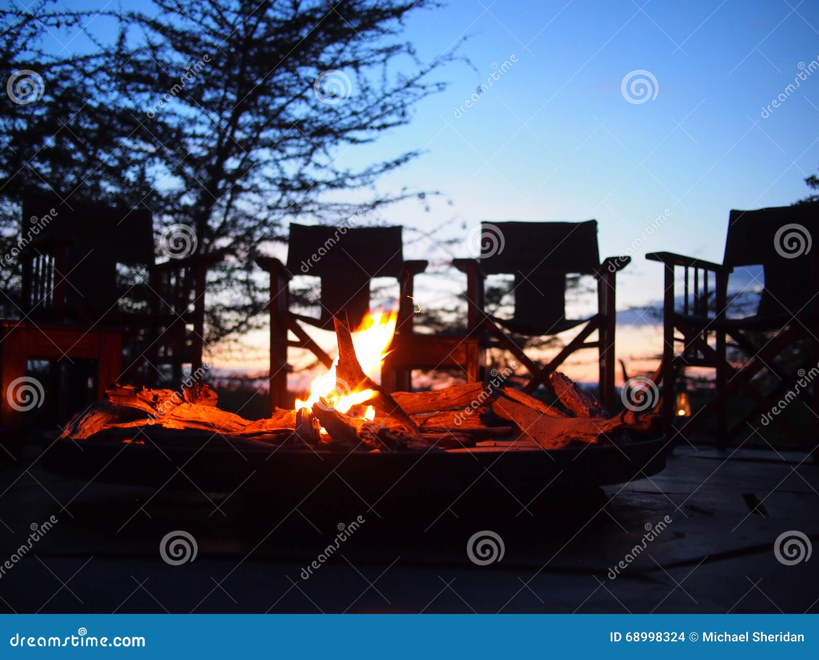 Camp fire stock photo. Image of peace, night, chair, evening - 68998324