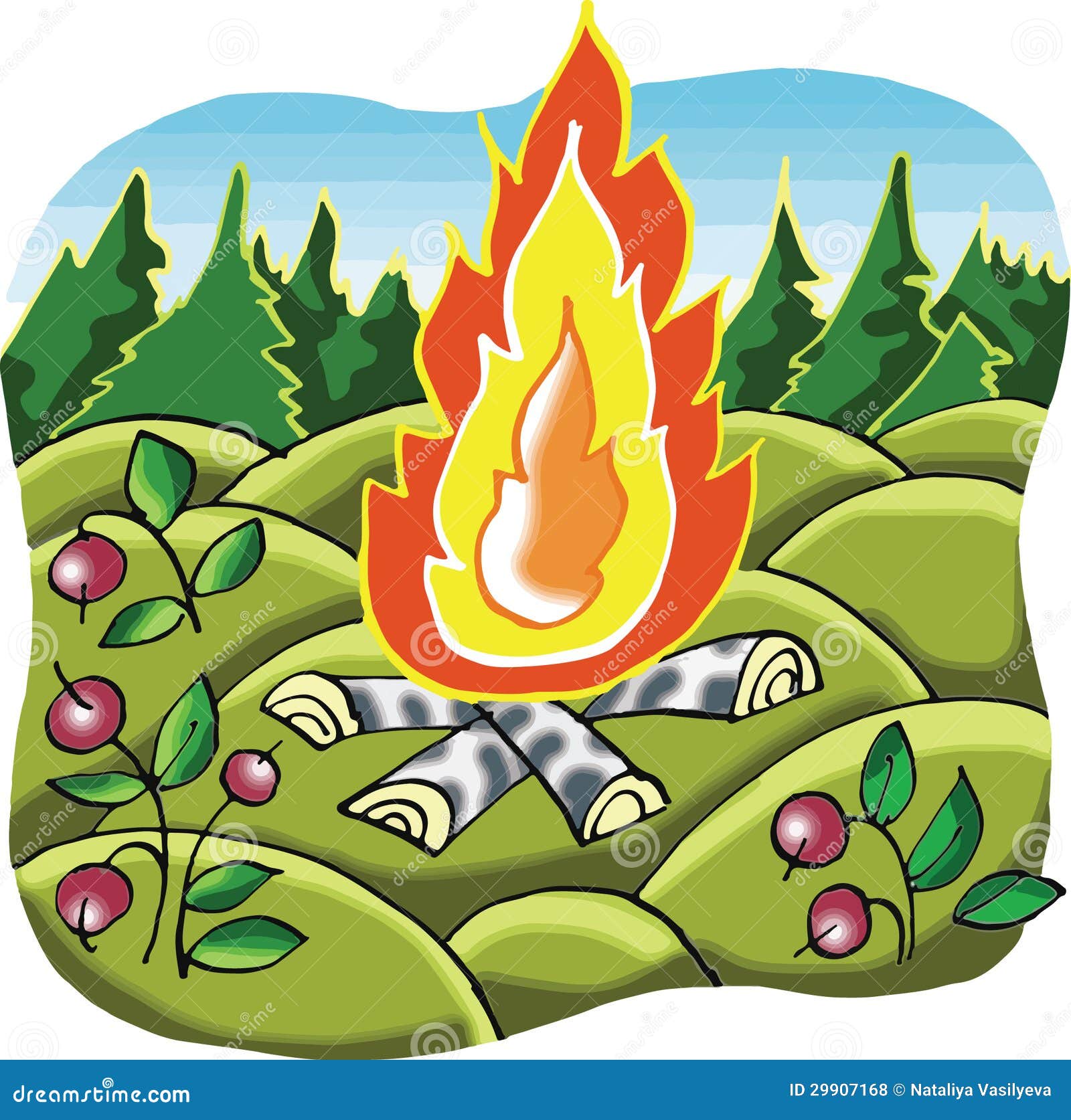 Camp fire in forest stock vector. Illustration of branch - 29907168