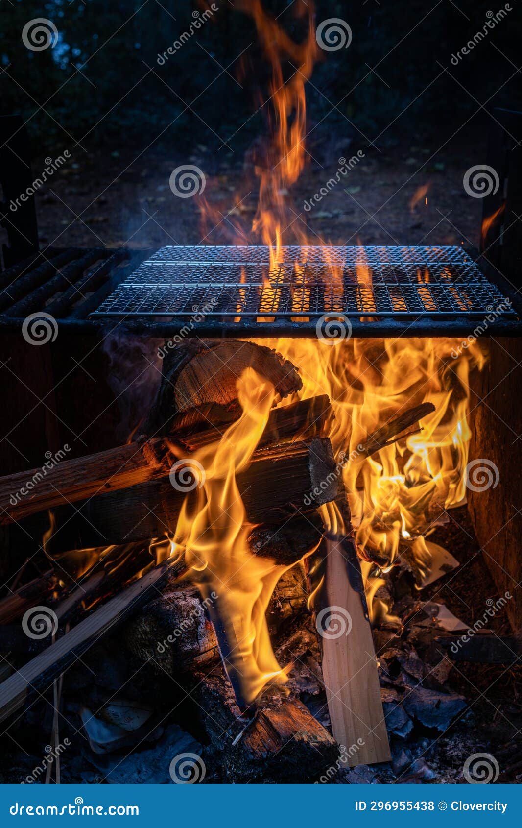 Camp Fire with Grill Ready To Cook Stock Photo - Image of camp, camping ...