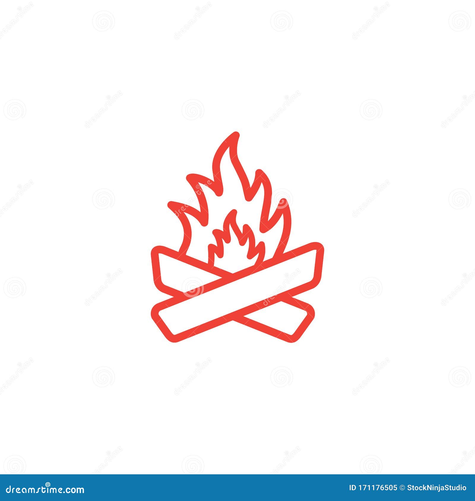 Camp Fire Line Red Icon on White Background. Red Flat Style Vector ...