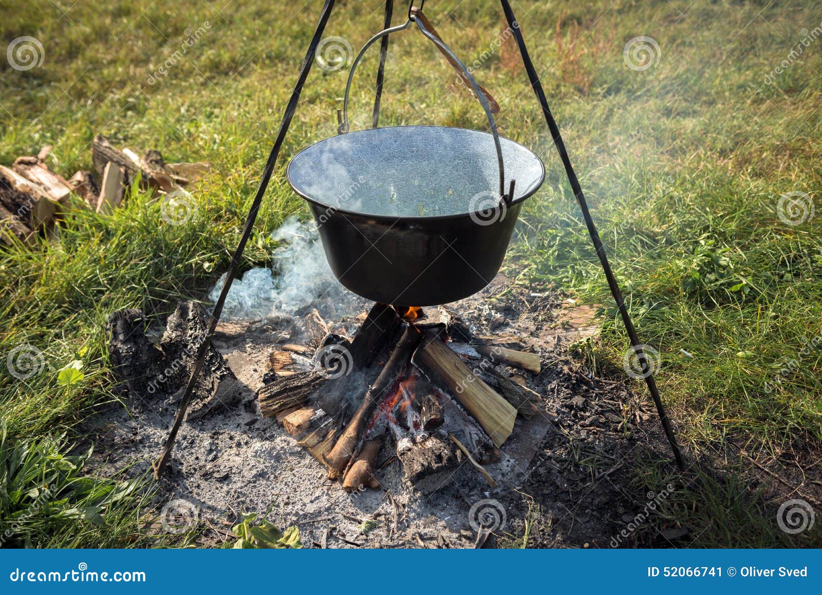 Camp Fire Outdoors Burning with Pot Stock Image - Image of blaze ...
