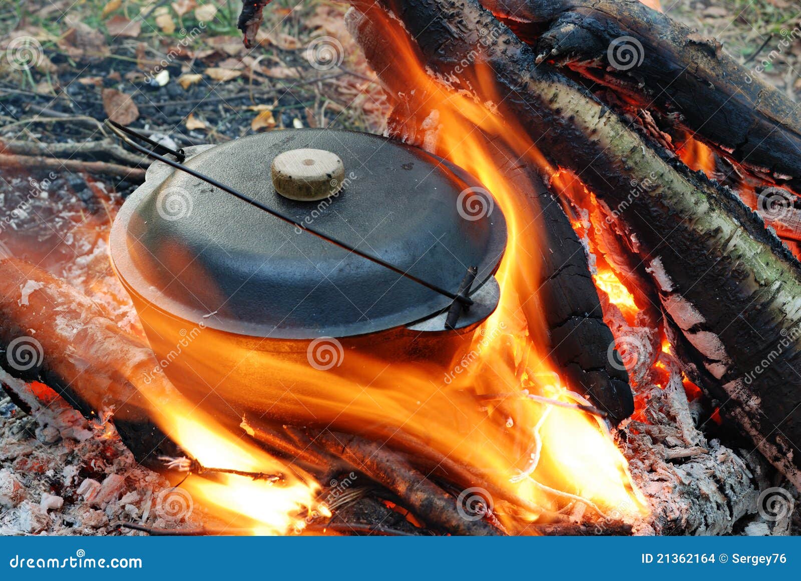 Camp fire and pot stock photo. Image of nature, closeup - 21362164