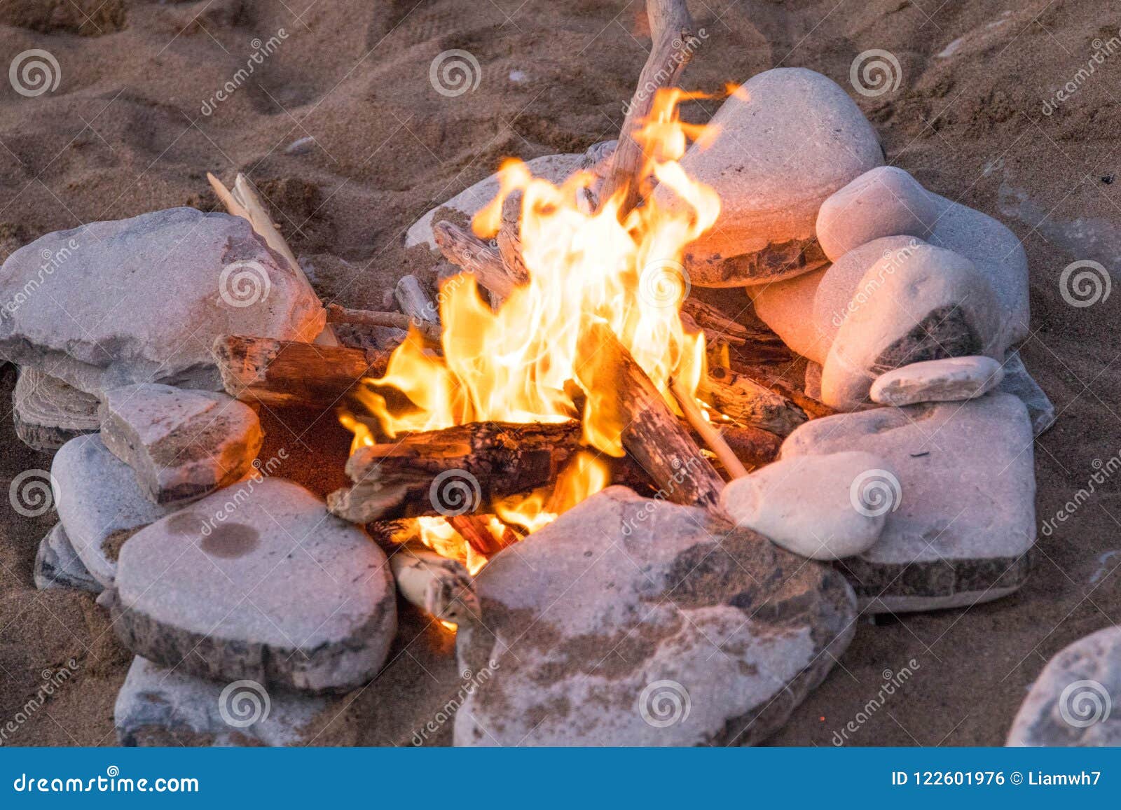 Camp Fire on Rock Beach Bonfire Stock Photo - Image of campfire, burn ...