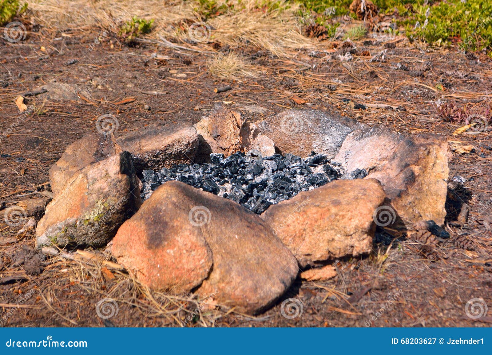Camp Fire Rock Circle with Ash and Burned Wood Stock Image - Image of ...