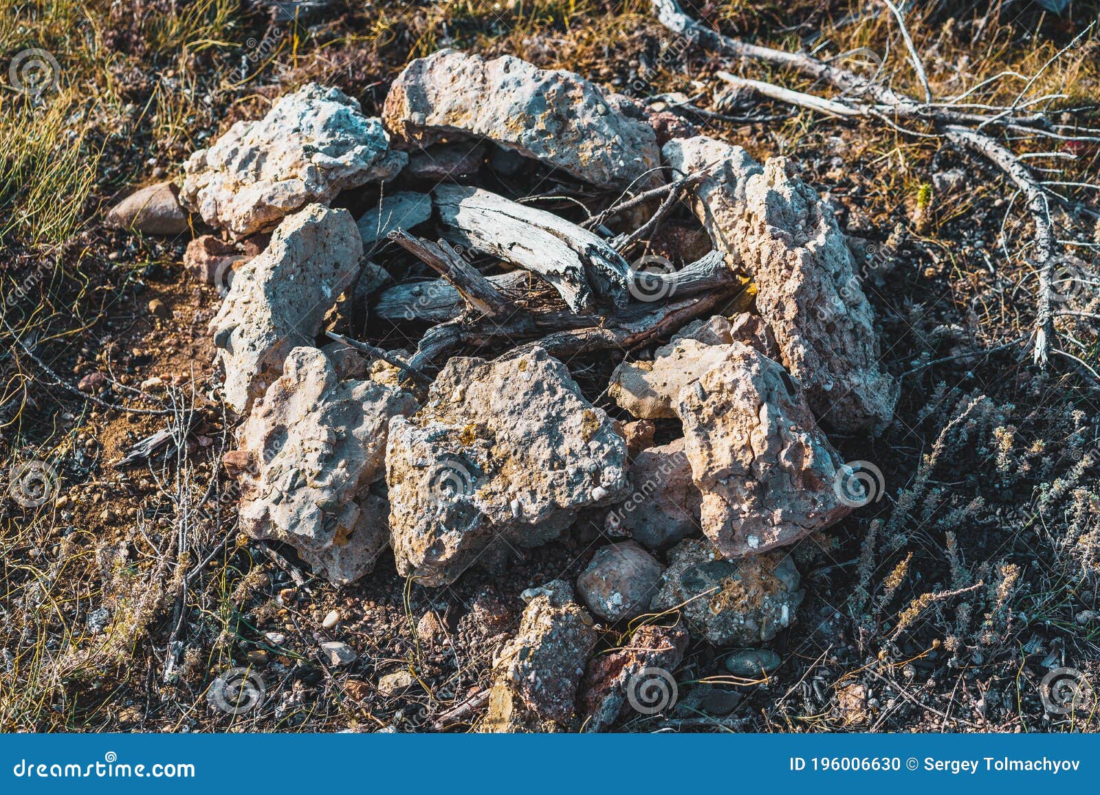 Camp Fire Rock Circle in the Mountains Stock Photo - Image of park ...