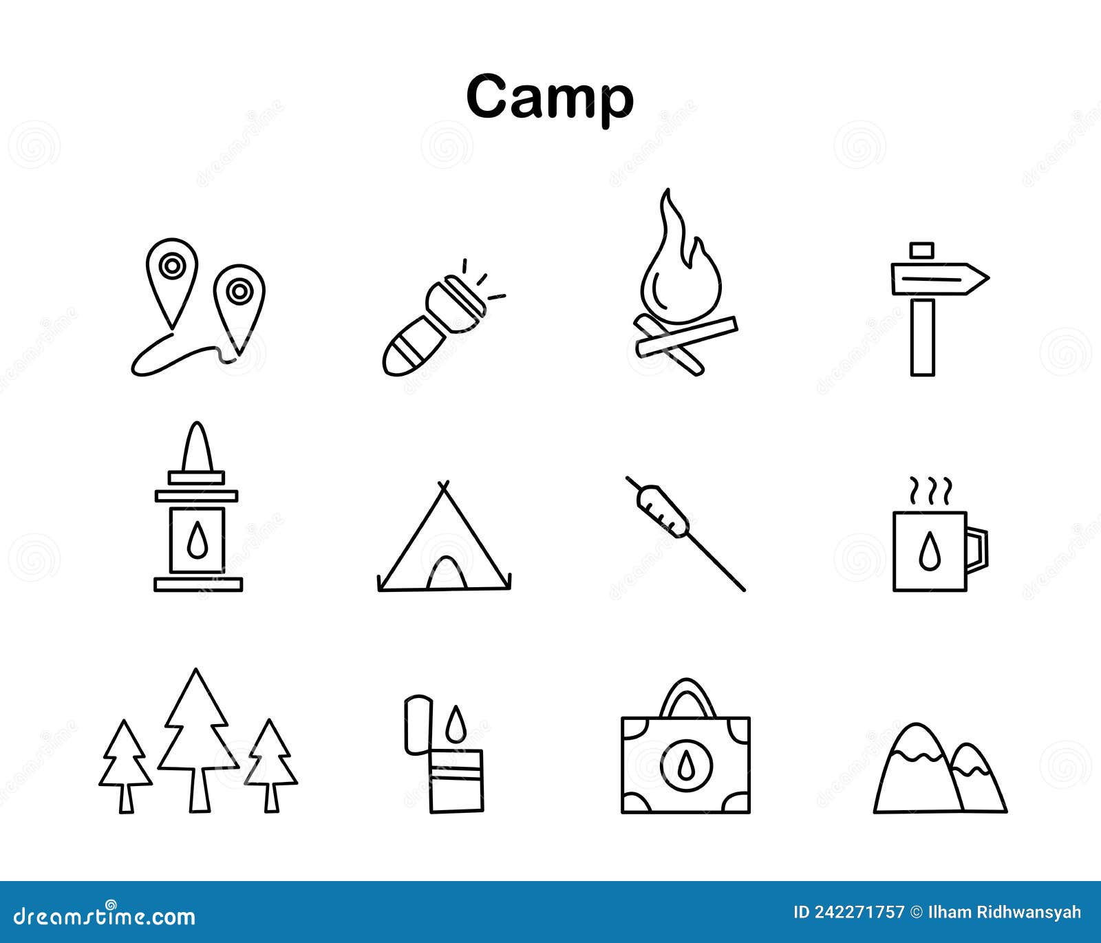 Camp-Icon-Bundle-Vektor vektor abbildung. Illustration von aktivität ...