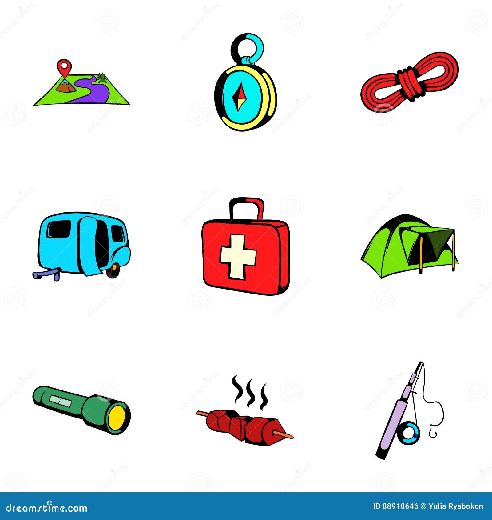 Camp Icons Set, Cartoon Style Stock Vector - Illustration of knife ...