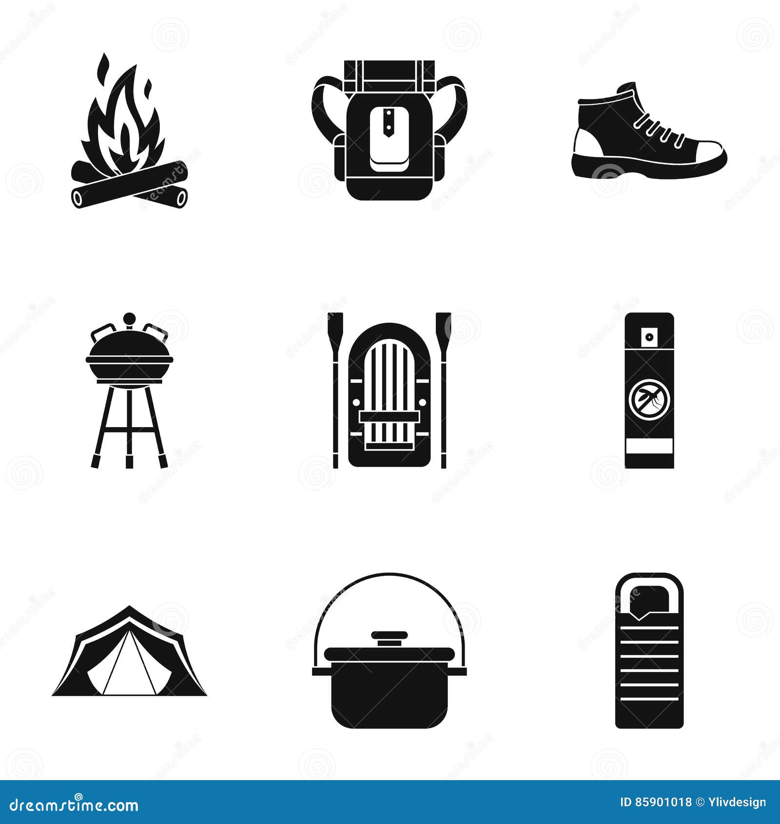 Camp Icons Set, Simple Style Stock Vector - Illustration of sign, boat ...