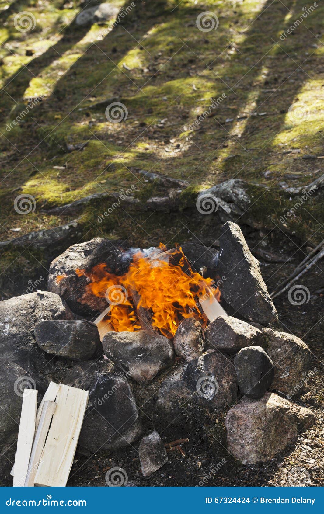 Camp fire in the shadows stock photo. Image of outdoors - 67324424