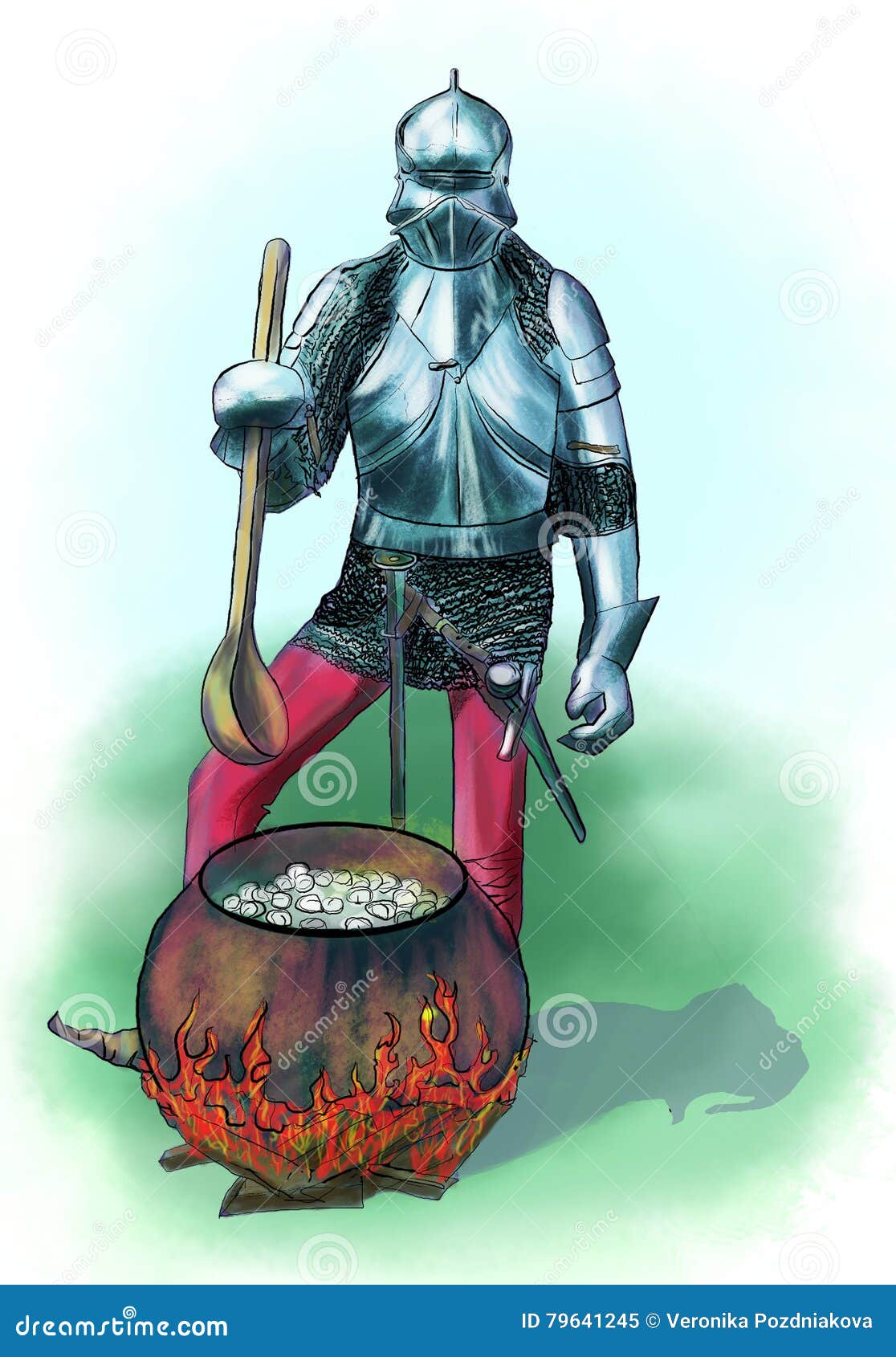 Camp Life Knight. Cooking on Fire Stock Illustration - Illustration of ...