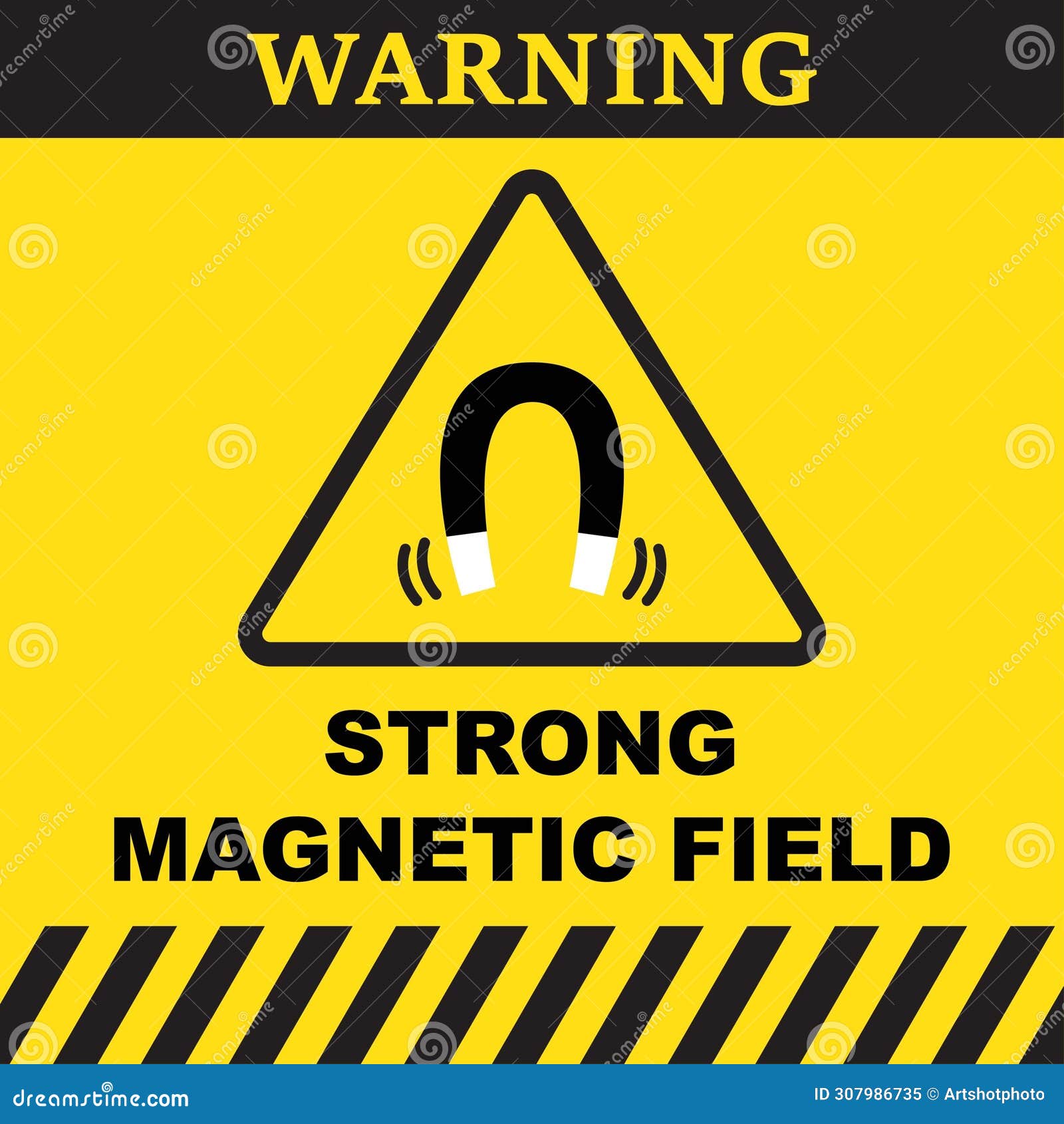 Strong Magnetic Field Vector Warning Symbol on Yellow Background Stock ...