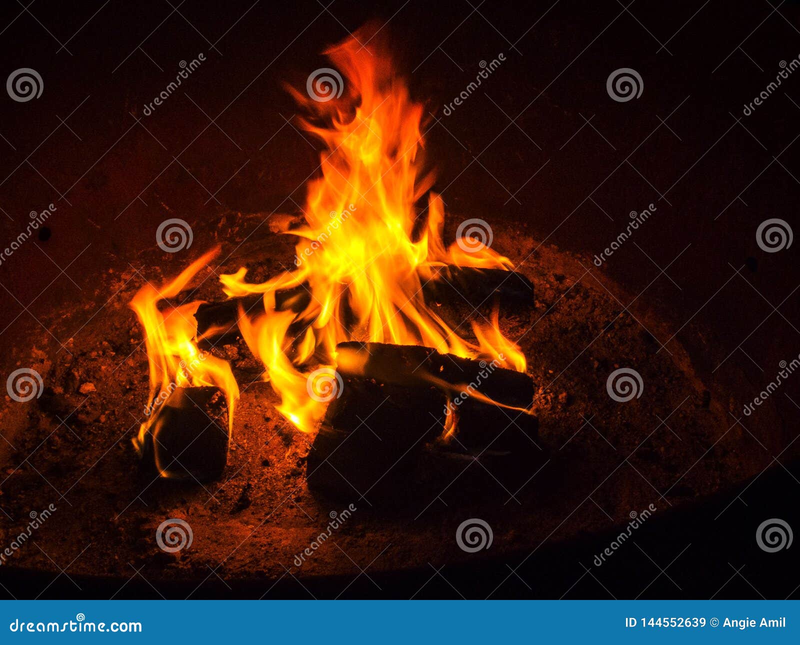 Camp Side Fire Orange Glow - Campfire at Campground Fire Pit - 2 Stock ...