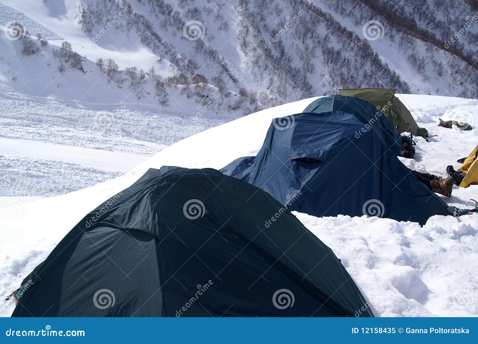Camp in snow mountains stock image. Image of nature, season - 12158435