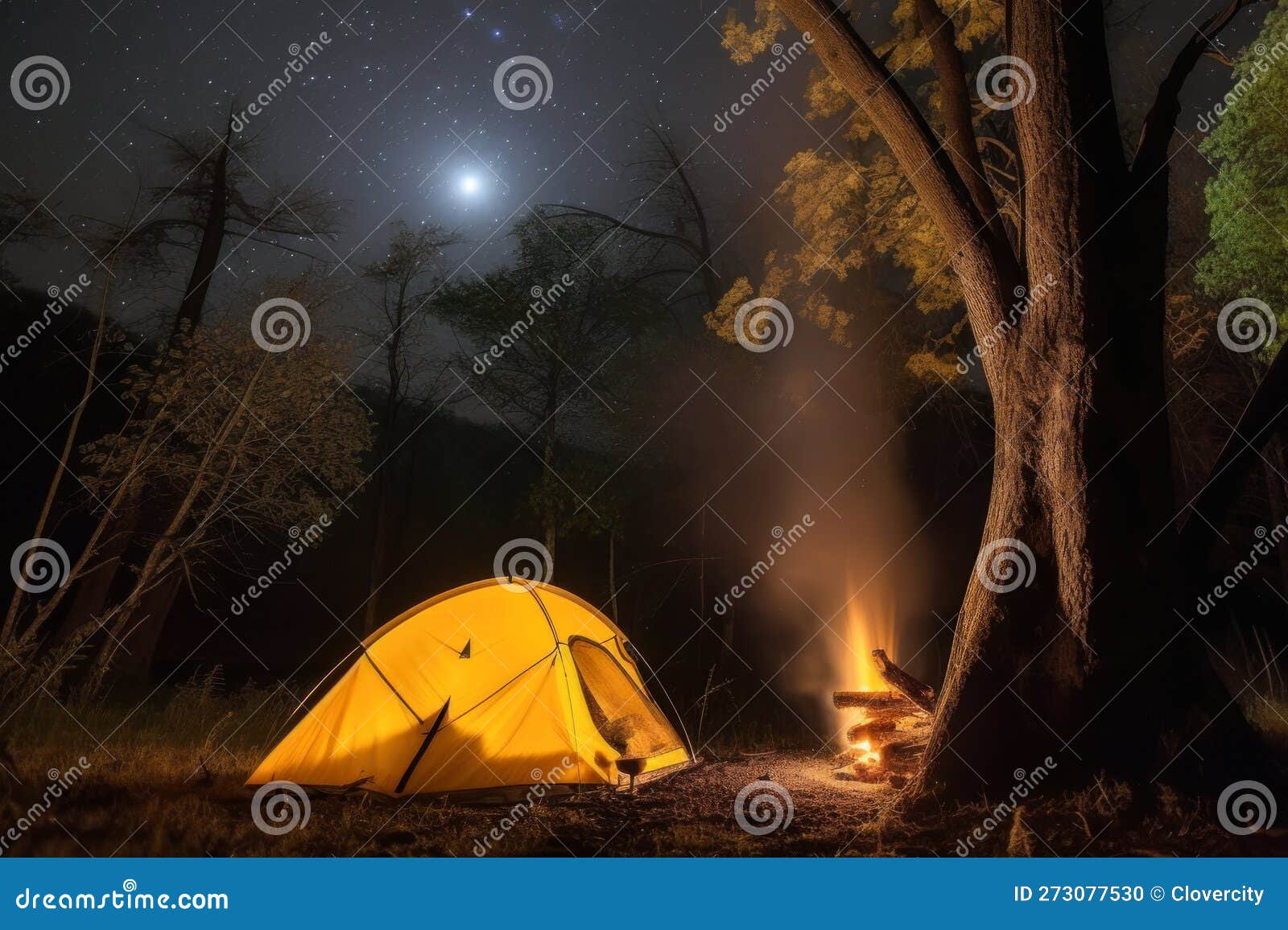 Camp Tent with Fire stock illustration. Illustration of light - 273077530