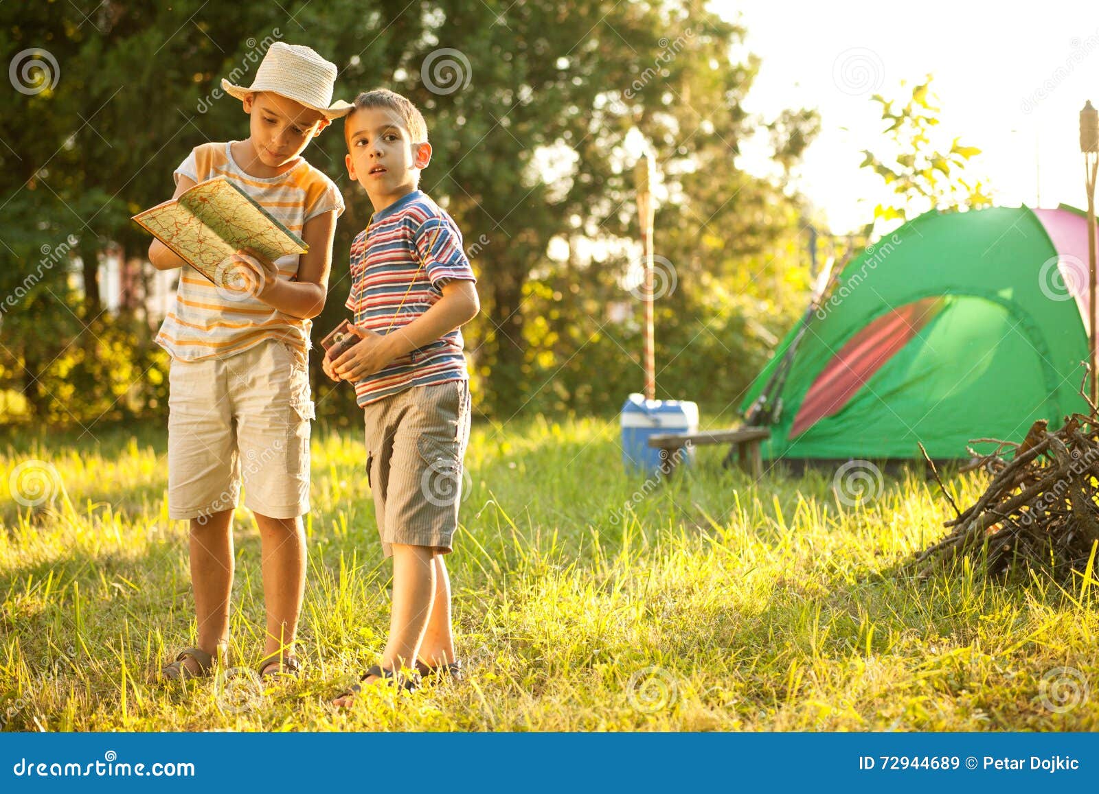 Camp in the Tent - Two Brothers on the Camping Stock Image - Image of ...