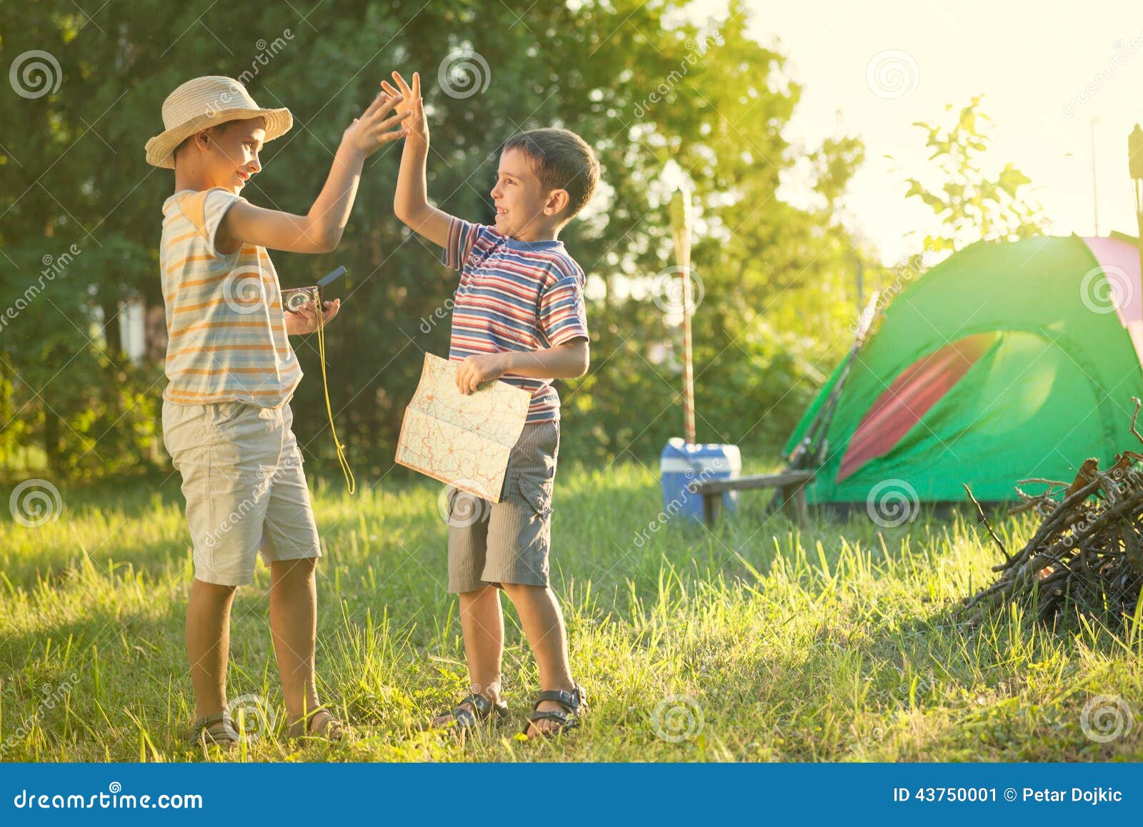 Camp in the Tent - Two Brothers on the Camping Stock Image - Image of ...