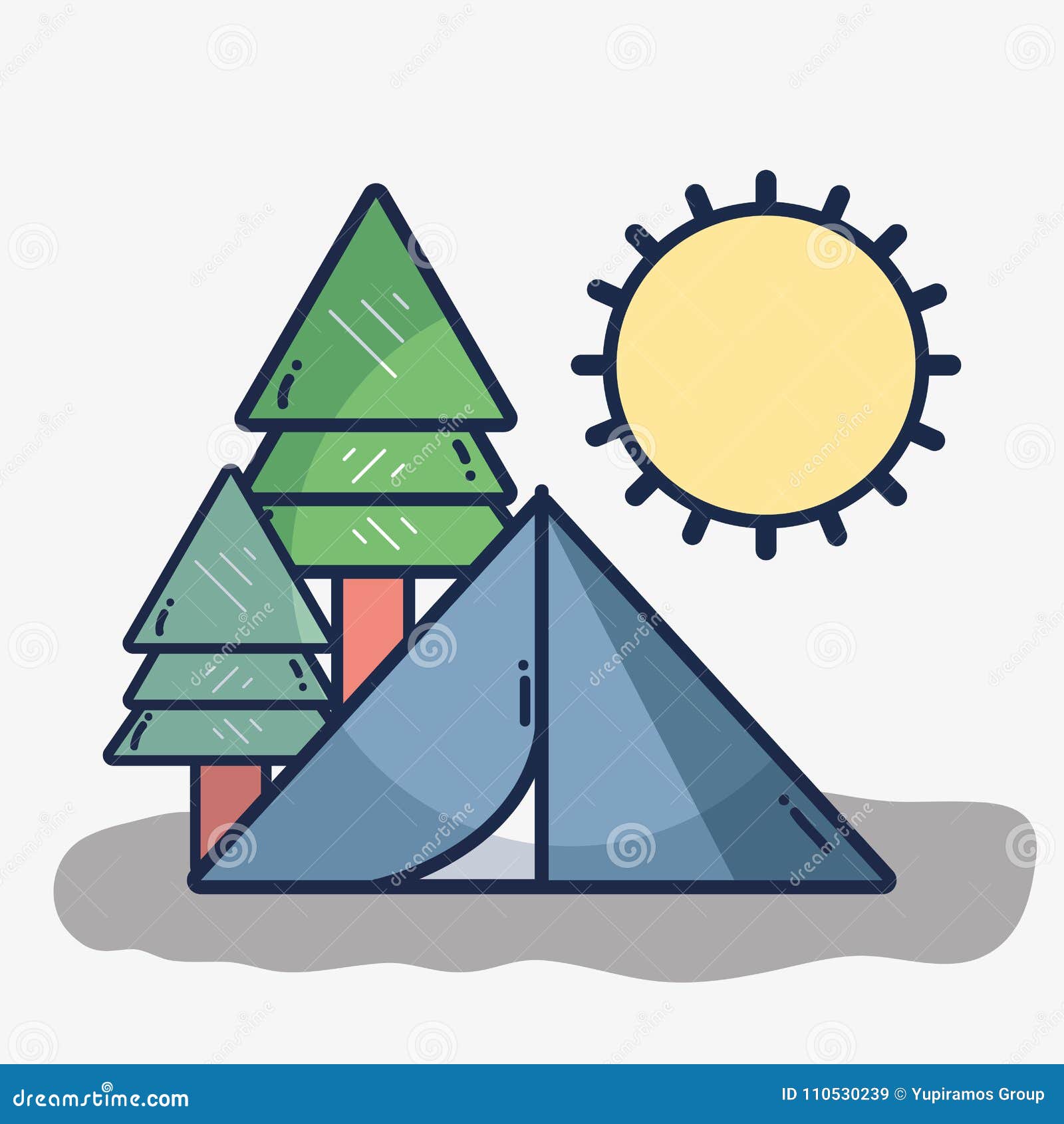 Camp with trees and sun stock vector. Illustration of landscape - 110530239