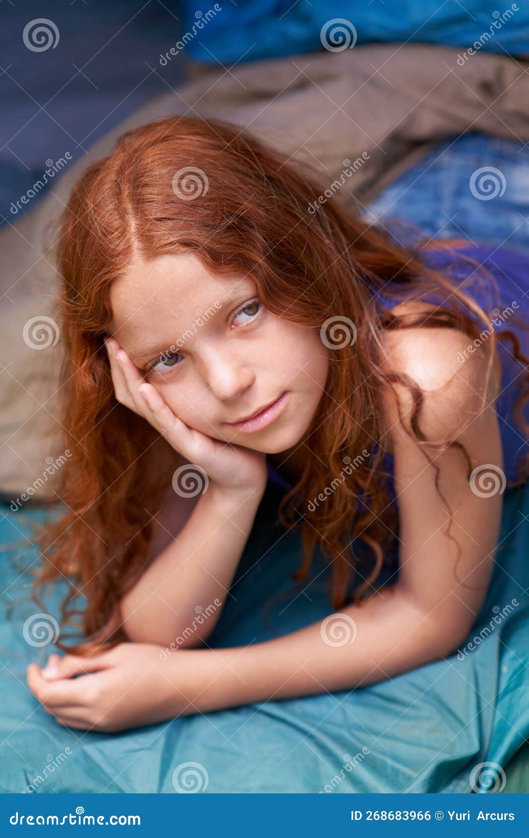 This Camp is so Weak...a Little Girl Looking Bored while Camping. Stock ...