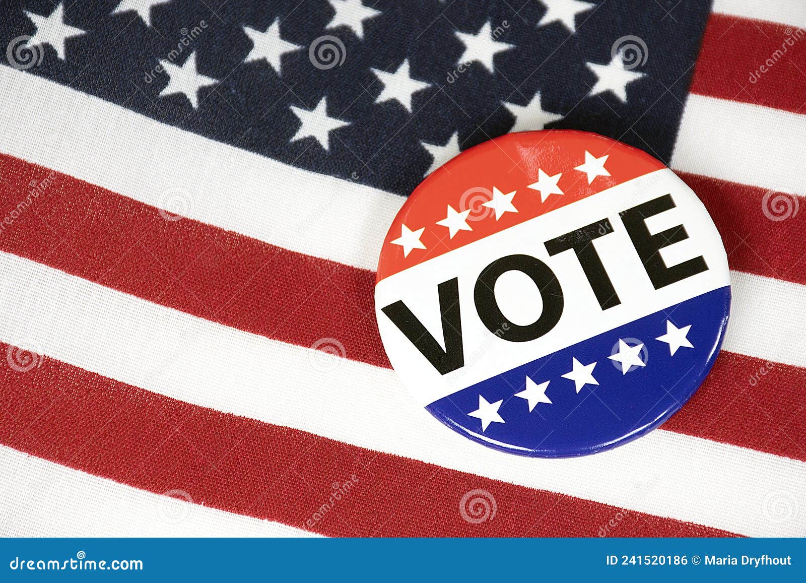 Campaign Vote Pin on American Flag Stock Photo - Image of patriotism ...