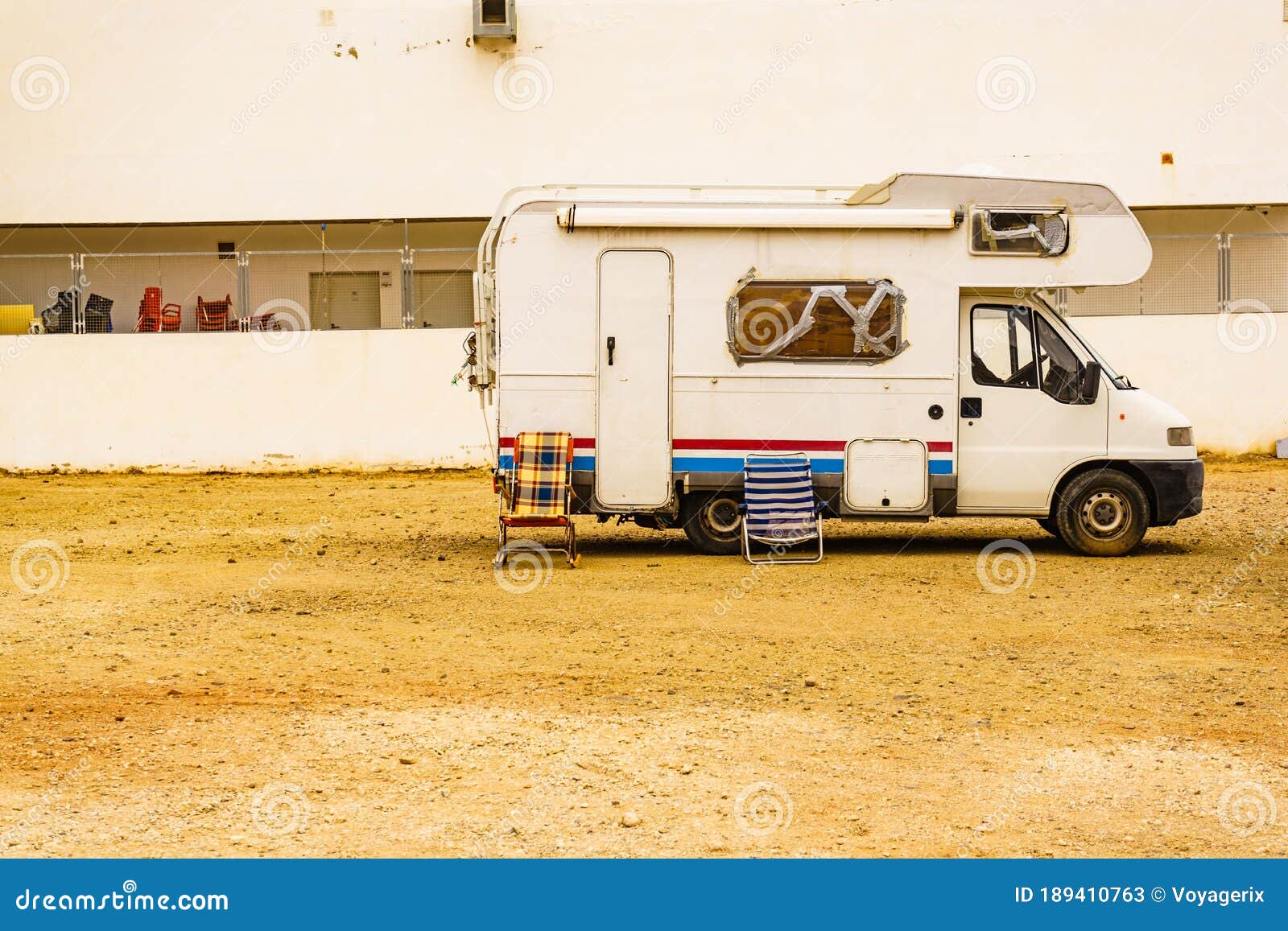 Camper with broken windows stock image. Image of trip - 189410763