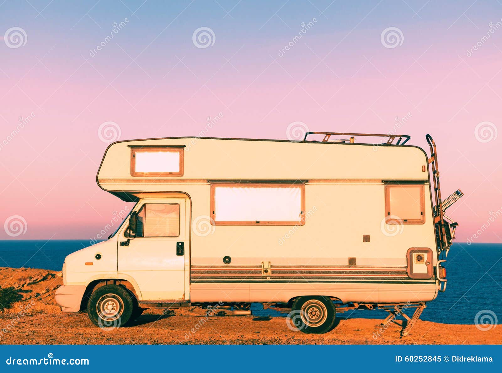 Camper on the Seashore at Sunset Stock Image - Image of leisure ...