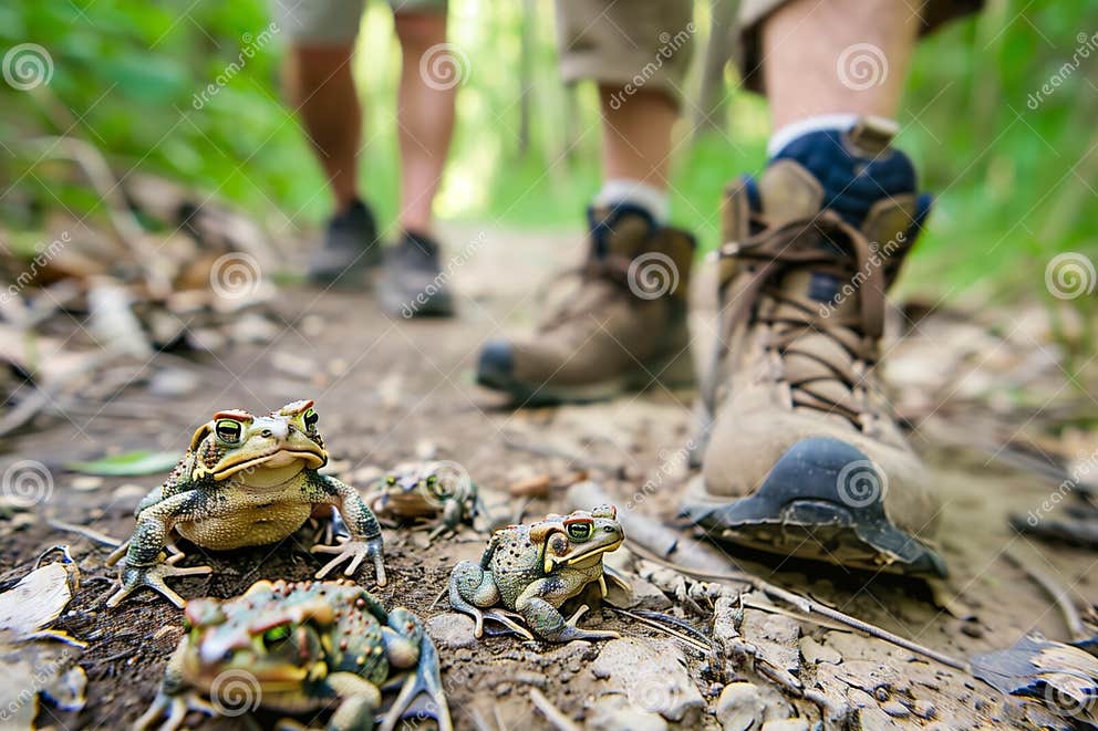 Camper Stepping Over Toads on a Campground Trail Stock Photo - Image of ...