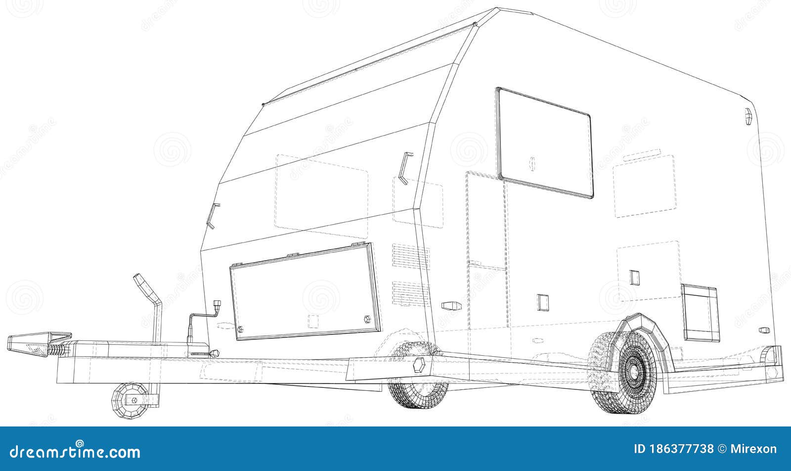 Camper Trailer. Van Caravan Vector Illustration. Wire-frame Line ...