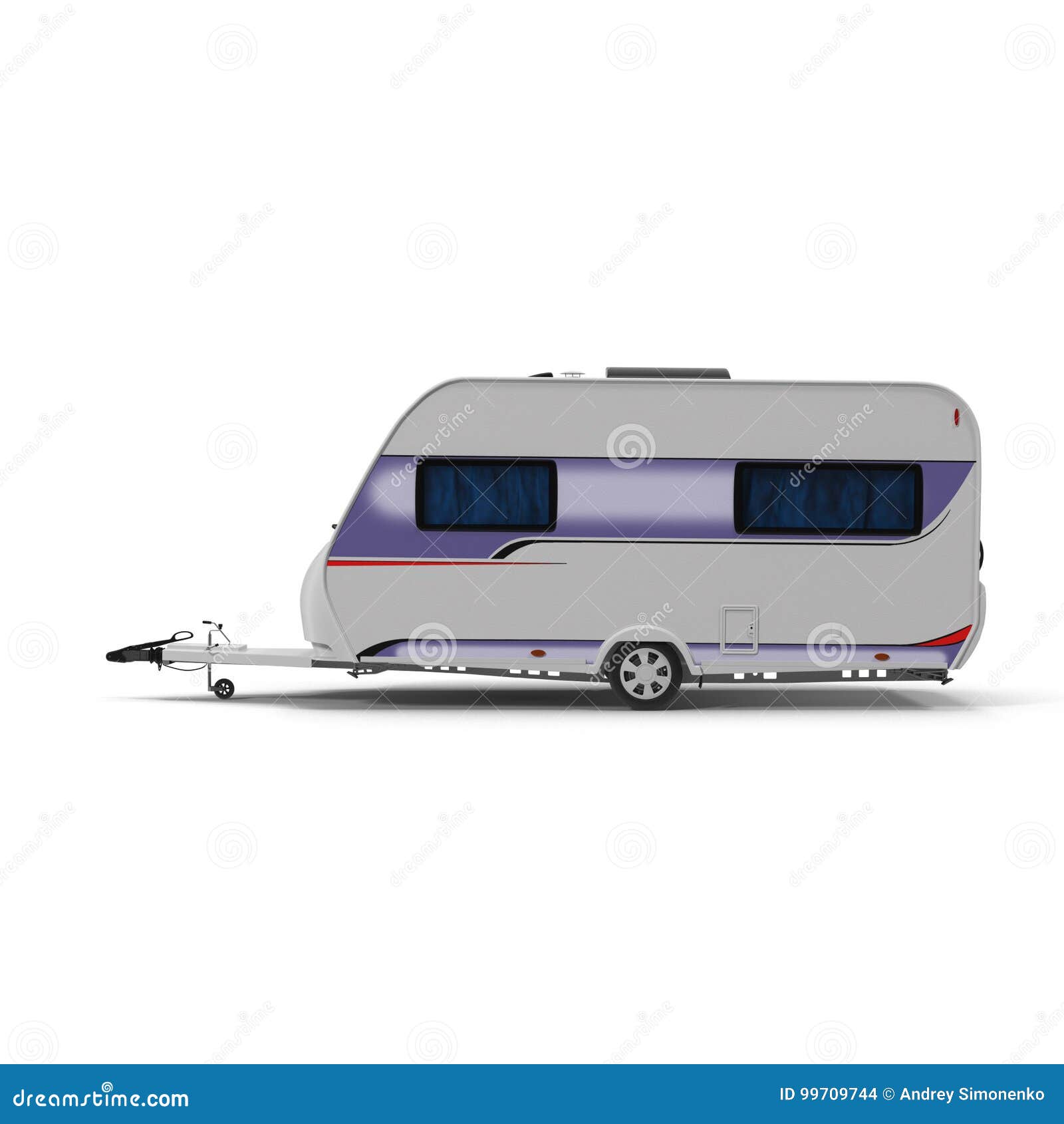 Camper Trailer on White. Side View. 3D Illustration Stock Illustration ...
