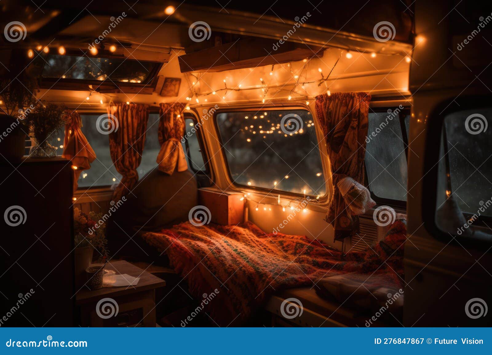 Camper Van Decorated with Strings of Fairy Lights, Created Using ...