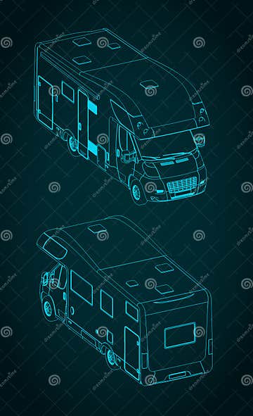 Camper Van Isometric Blueprints Stock Illustration - Illustration of ...