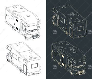 Camper Van Isometric Technical Drawings Stock Illustration ...