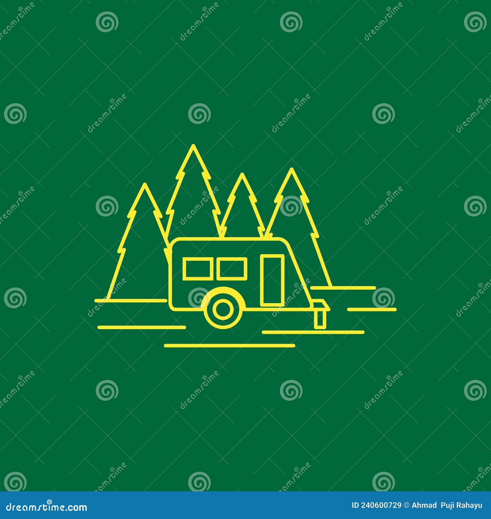 Camper Van Line with Forest Pine Tree Logo Design, Vector Graphic ...