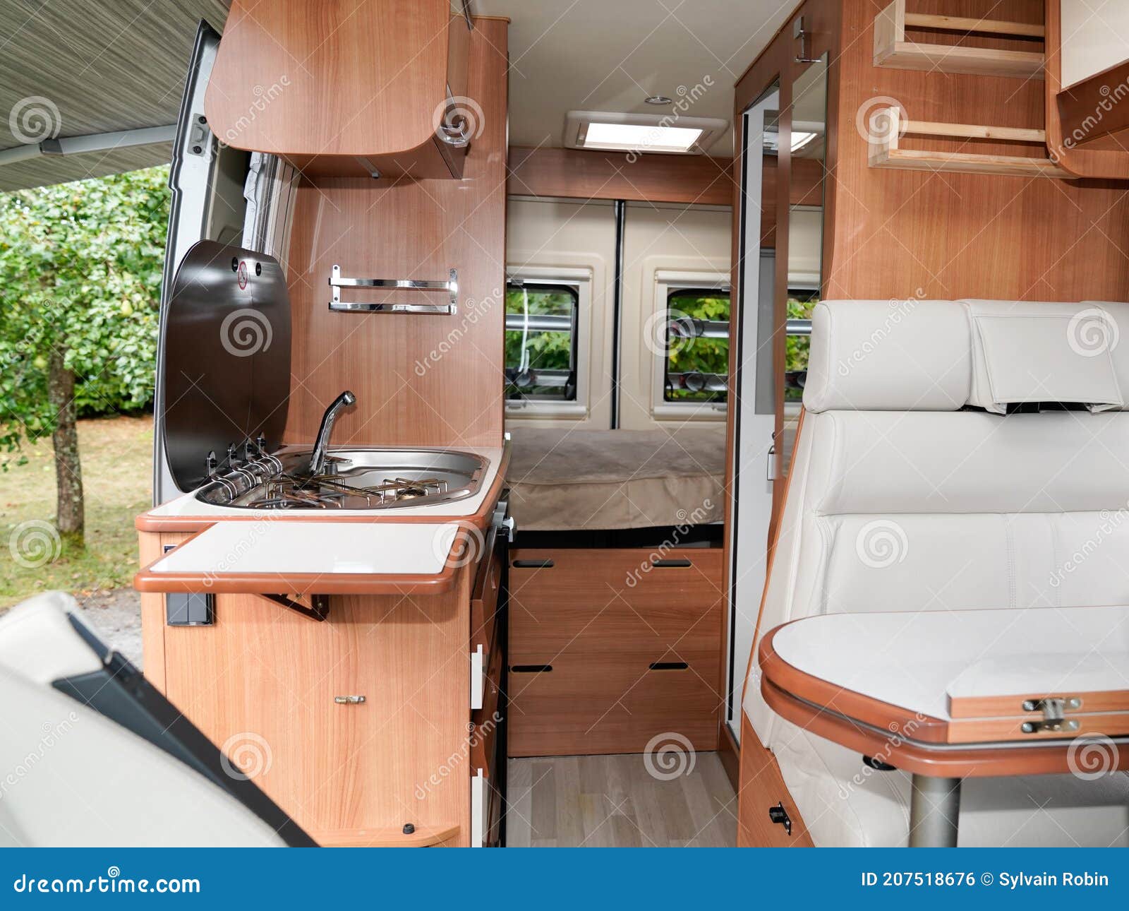 Camper Van Motorhome Inside New Modern Wooden Interior Stock Photo ...