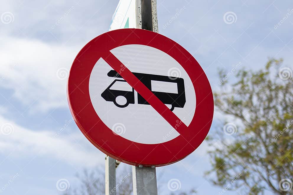 Camper Van Prohibited Road Sign Stock Image - Image of banned, vacation ...