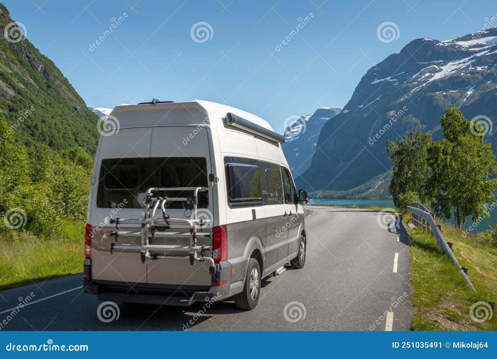 Camper Van on Road in Norway Stock Image - Image of scenery, norway ...