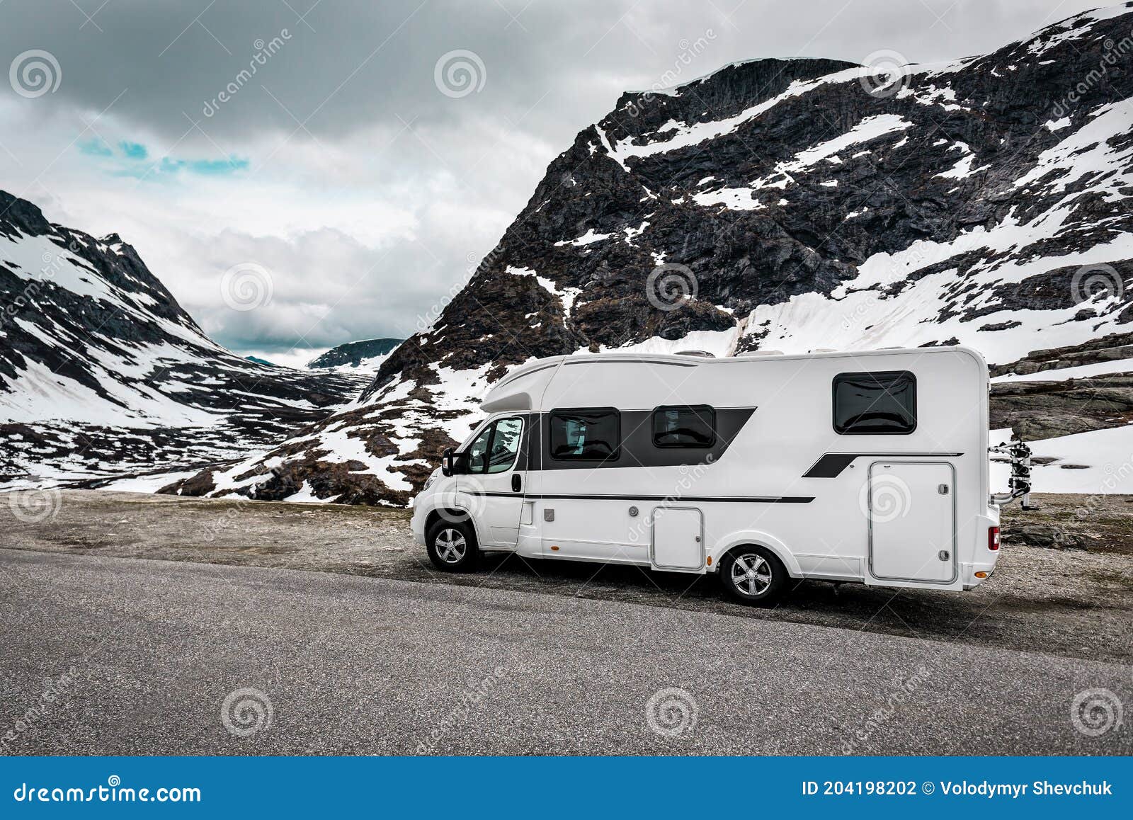 Camper Van in the Snowy Mountains Stock Photo - Image of landscape ...